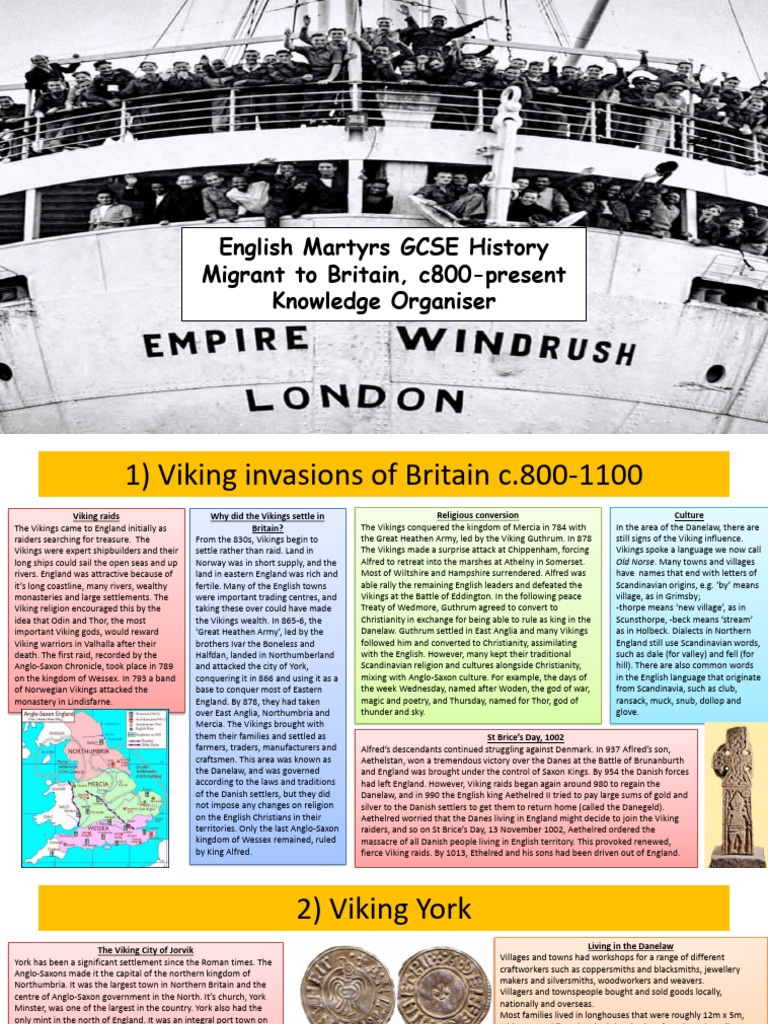 Migrants To Britain Knowledge Organiser 1 | PDF | Danelaw | Vikings