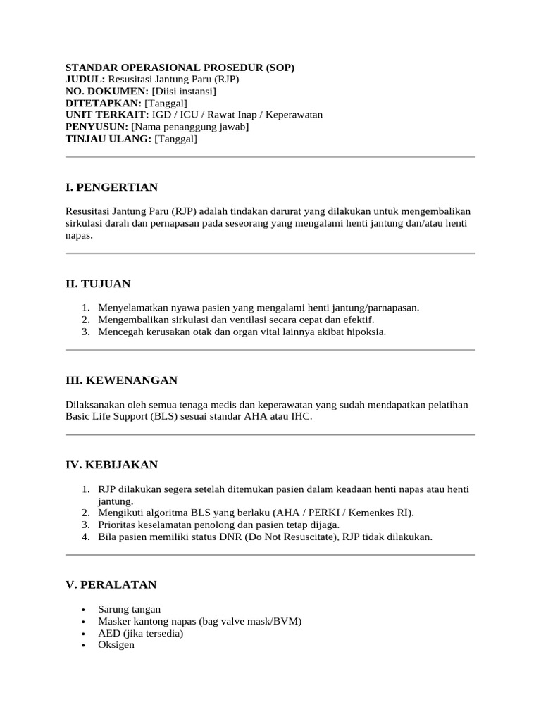 STANDAR OPERASIONAL PROSEDUR RJP | PDF