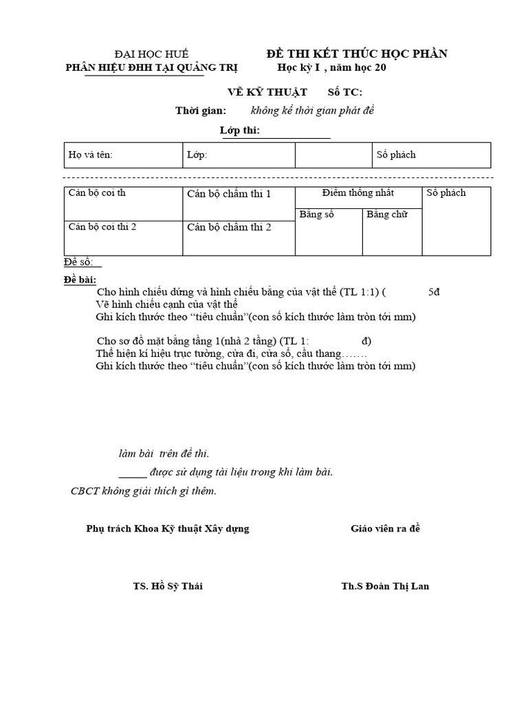 De Vẽ Kỹ Thuật Lt& Vb2 k16 | PDF