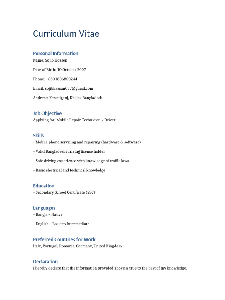 Sojib Hossen CV | PDF