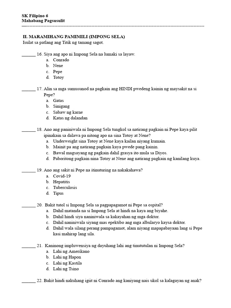 2 Long Test (Filipino 6) | PDF