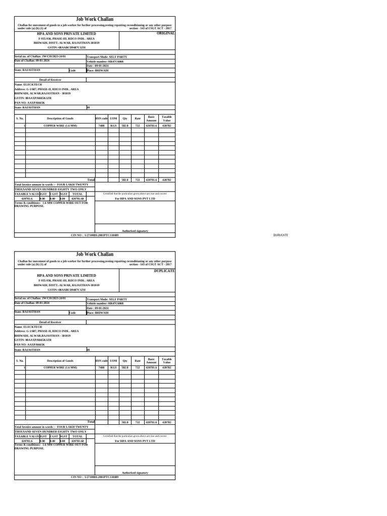 Outward Job Work Challan | PDF | Service Industries | Information ...