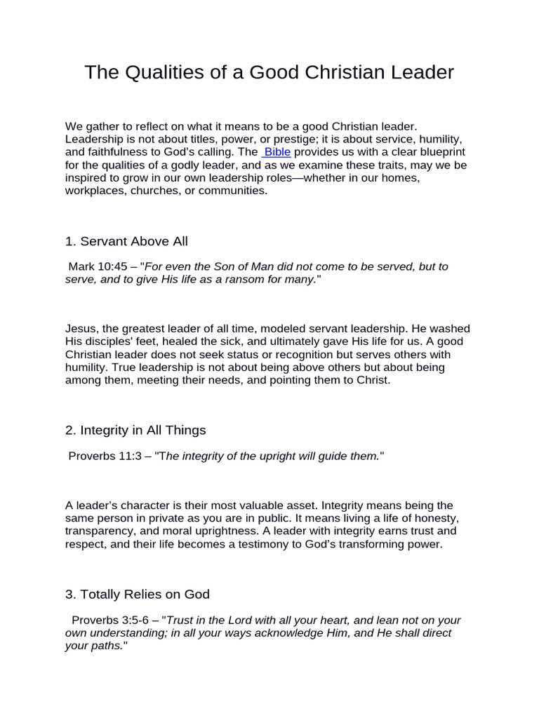 Essential Traits of Christian Leaders | PDF | Patience | Jesus