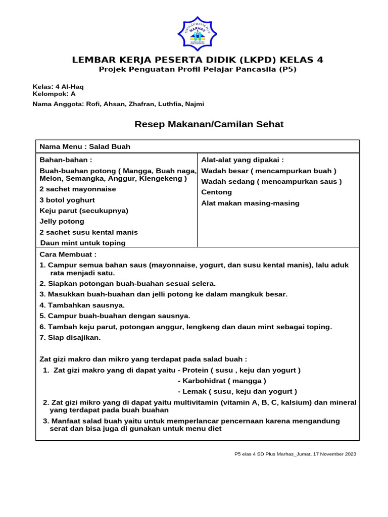 LKPD P5 Kelas 4 - 17 November 2023-1 | PDF
