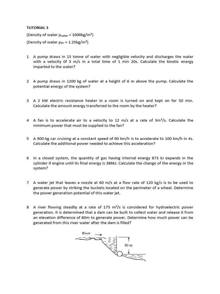 IY423 Tutorial 3 Thermodynamic Forms of Energy Worksheet | PDF