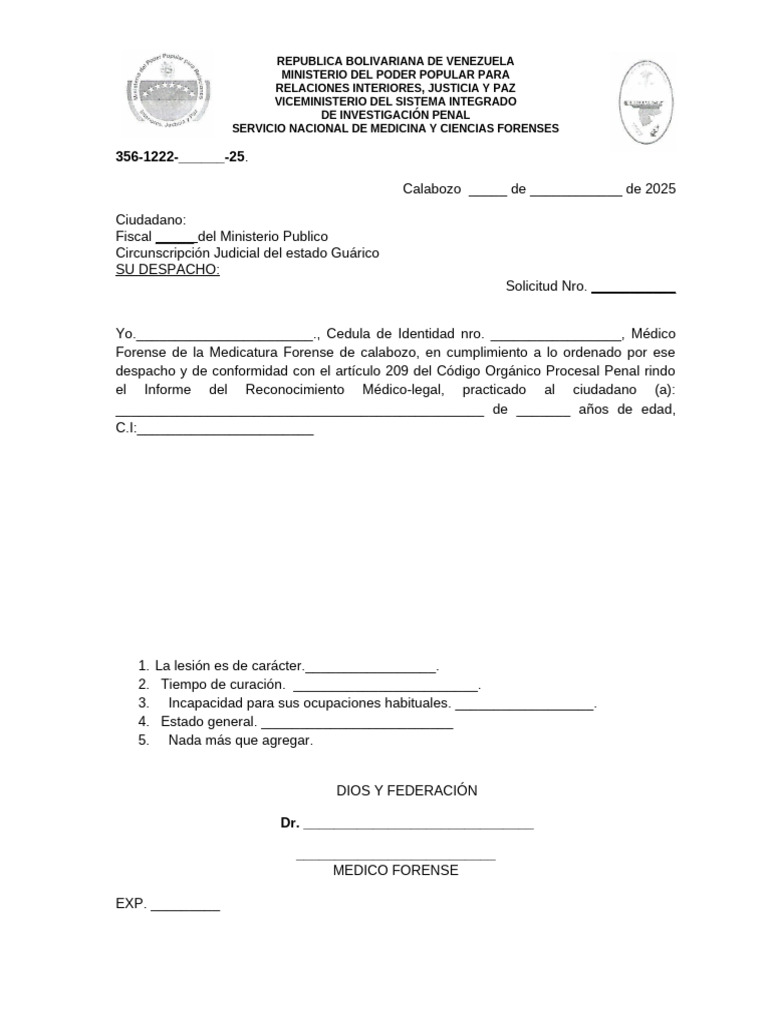 Informe Médico-Legal CICPC 2025 | PDF | Jurisprudencia médica | Justicia