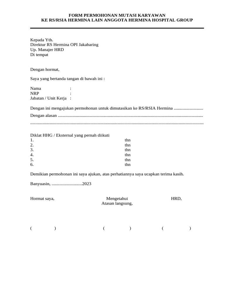 Form Permohonan Mutasi | PDF