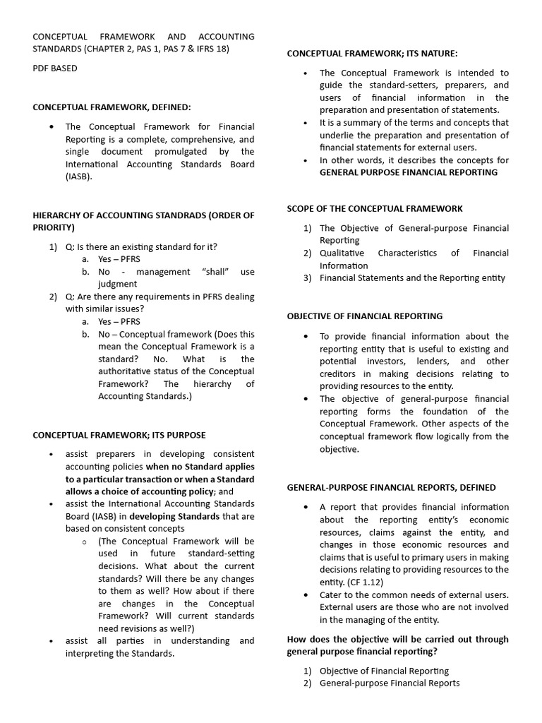 Conceptual Framework and Accounting Standards Prelims | PDF | Going Concern | Historical Cost