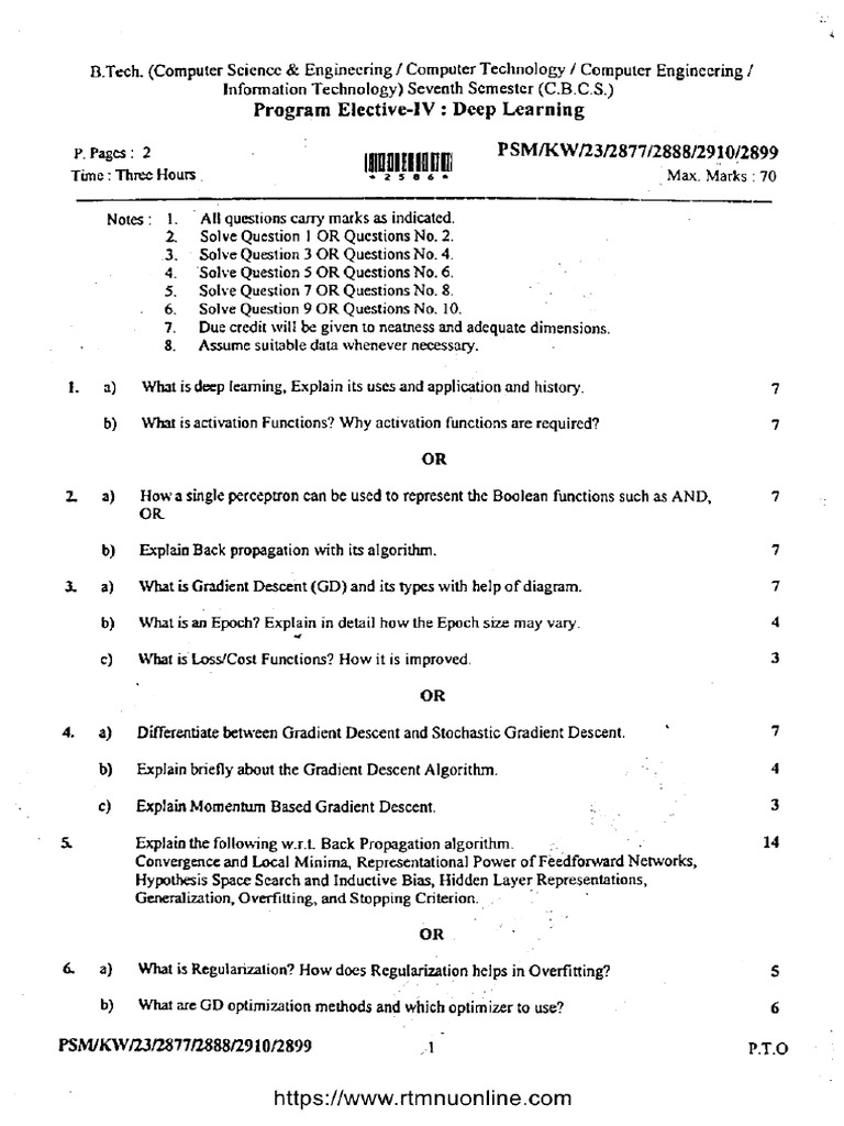 Cse 7 Sem Deep Learning 2877 Winter 2023 | PDF