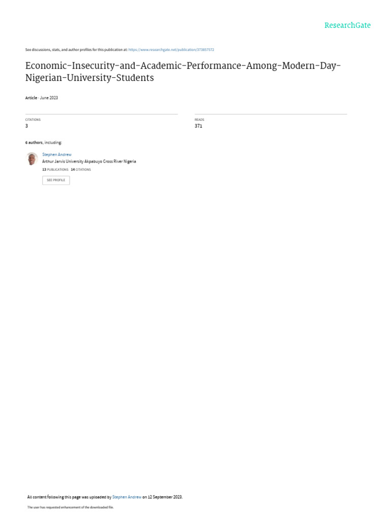 Economic Insecurity and Academic Performance Among Modern Day Nigerian ...