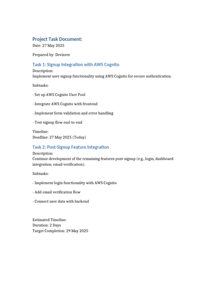 Project Task Document Devisree | PDF