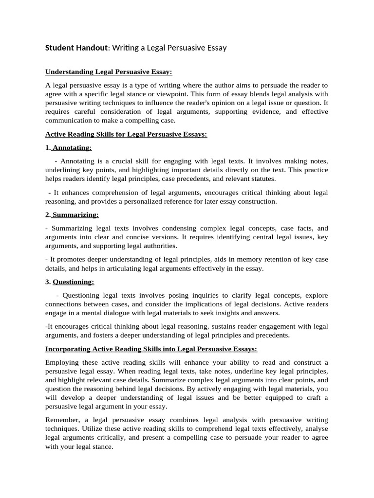 Student Handbook - Features of Persuasive Essay | PDF | Essays ...