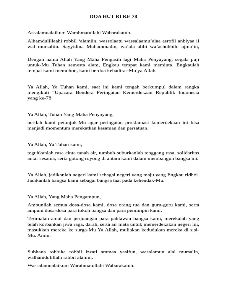 DOA HUT RI KE 78 | PDF