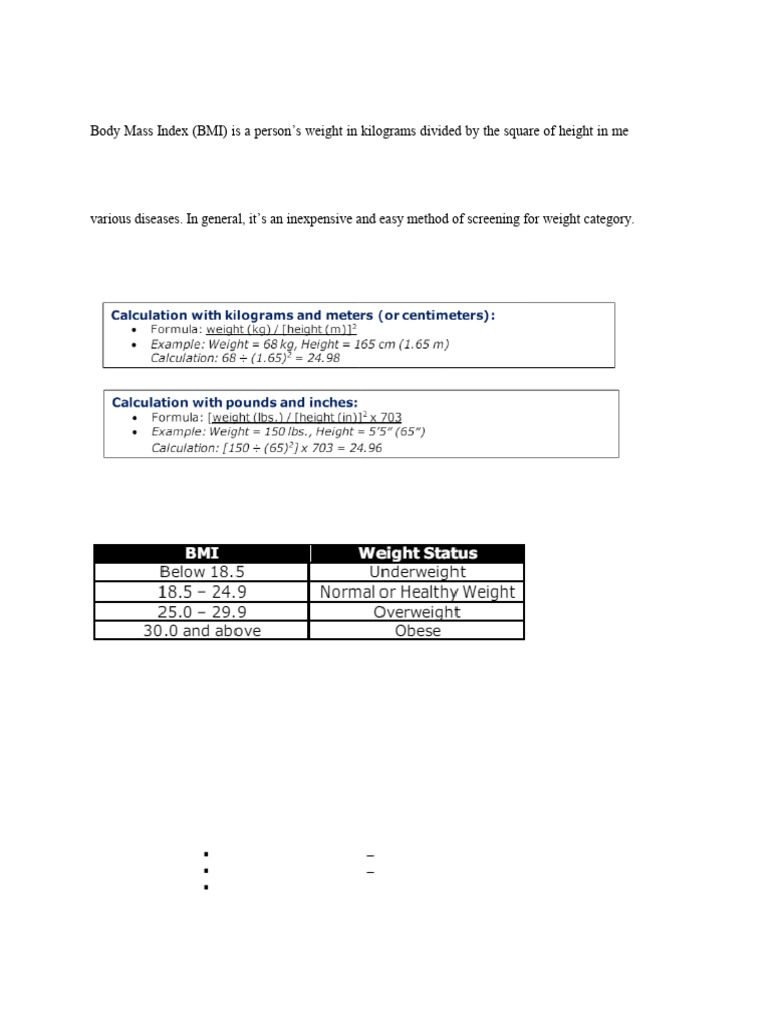 Body Mass Index Calculation | PDF | Body Mass Index | Obesity