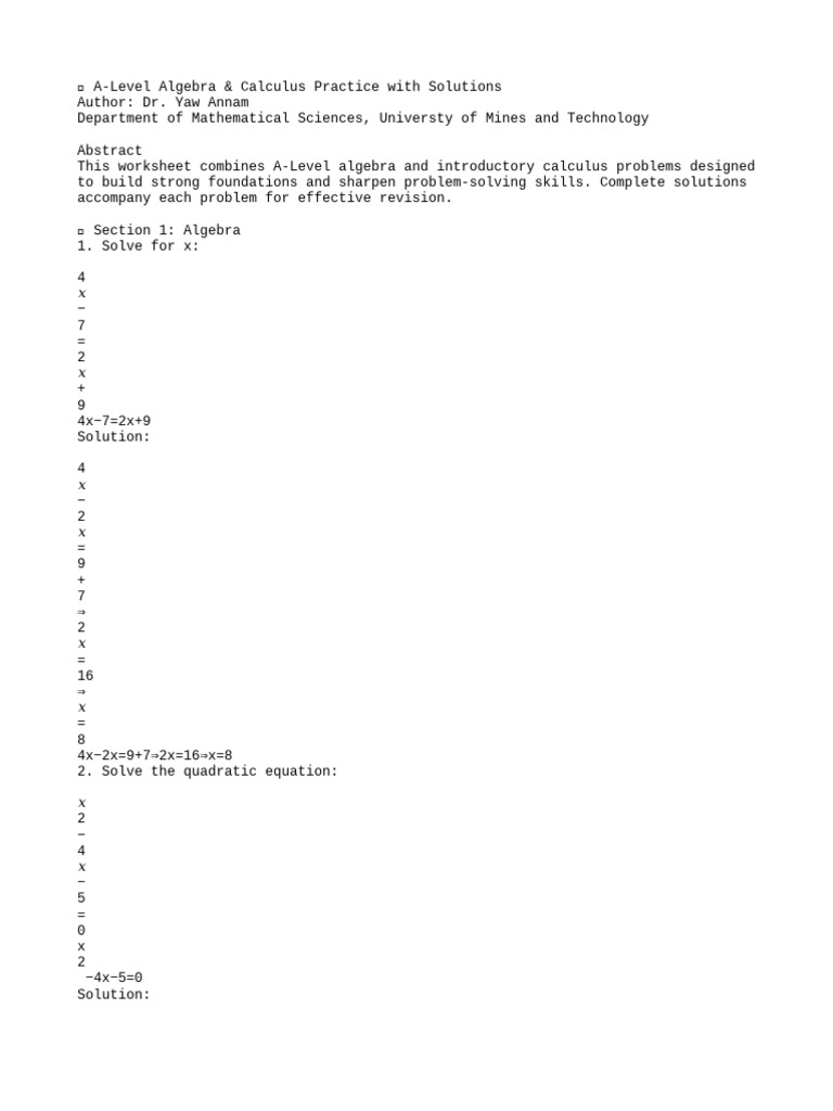 ? A-Level Algebra & Calculus Pract | PDF