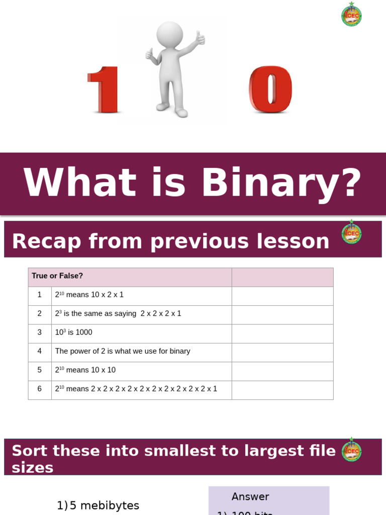 Lesson-4 - Binary & Denary Converting (New) | PDF