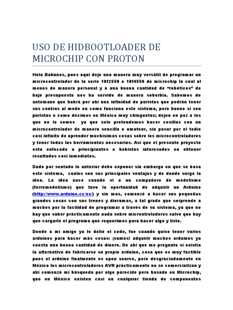 Uso De Hid Boot Loader De Microchip Con Proton Pdf Microcontrolador Arduino