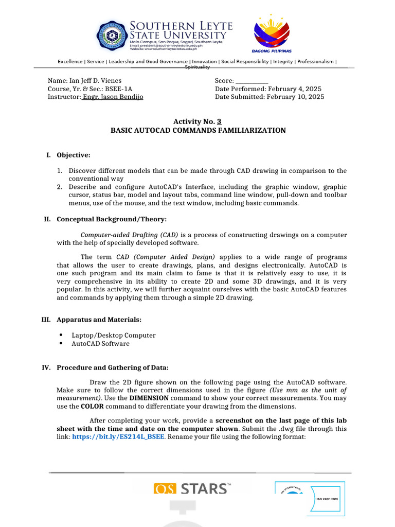 Activity No. 3 Basic AutoCAD Commands Familiarization Ianjeff | PDF | Computer Aided Design ...
