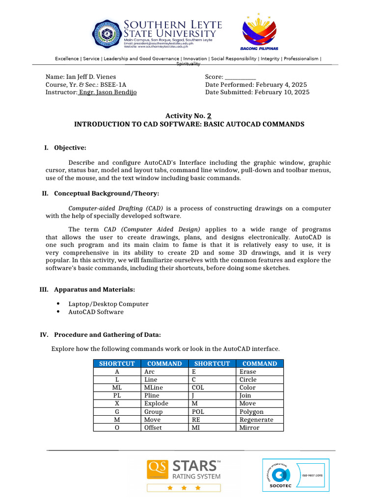 Activity No. 2 Basic AutoCAD Commands Ianjeff 2 | PDF | Computer Aided ...