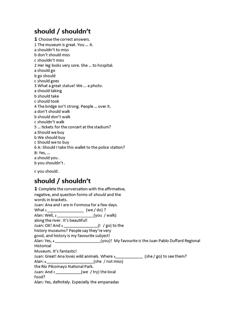 Should Shouldnt-Practice | PDF