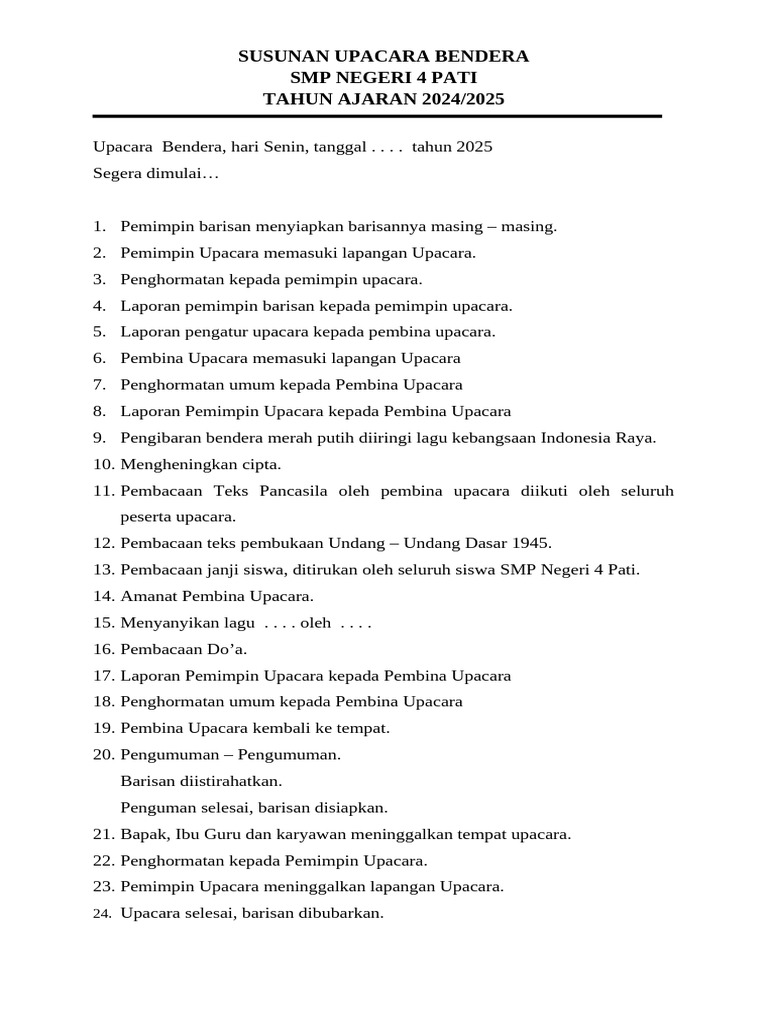 Susunan Upacara Bendera | PDF