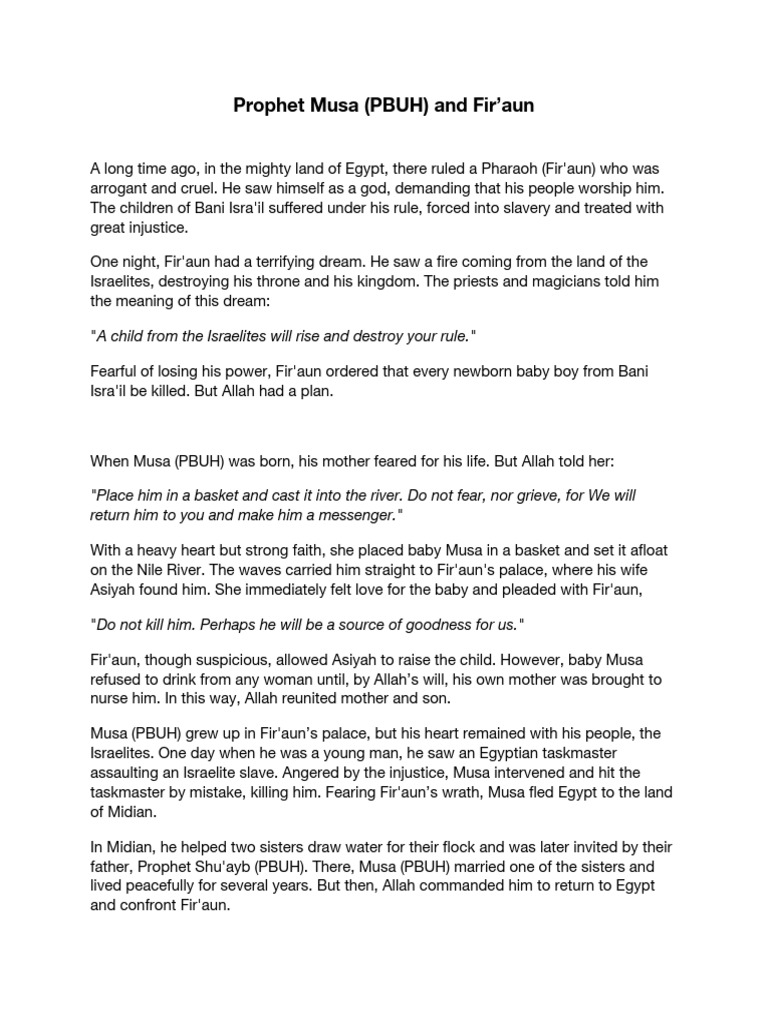 Prophet Musa (PBUH) and Fir'aun Storytelling | PDF | Moses In Islam