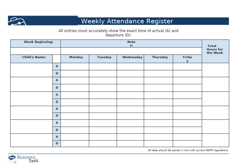 T CPD 1683354281b Weekly Attendance Register Editable Ver 1 | PDF