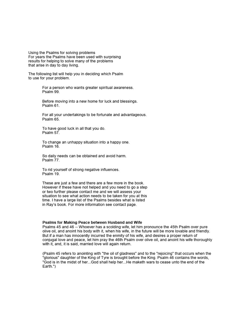 Using The Psalms For Solving Problems | PDF | Religious Belief And Doctrine