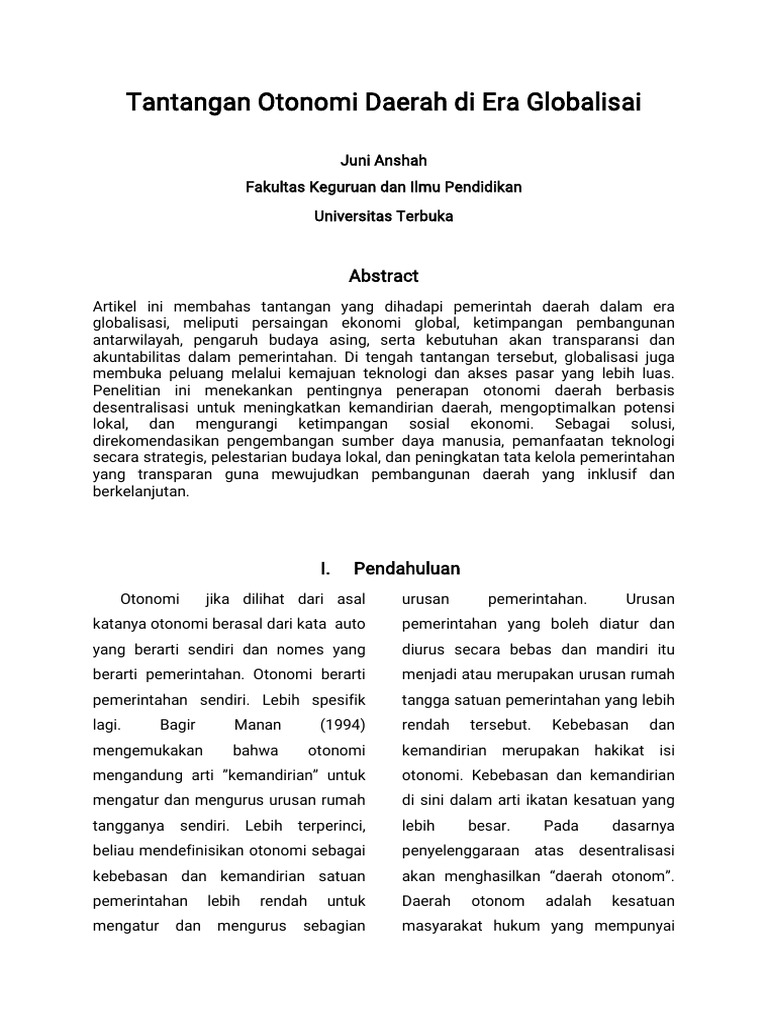 Tugas 3 Pendidikan Kewarganegaraan (Tantangan Otonomi Daerah Di Era Globalisasi) | PDF