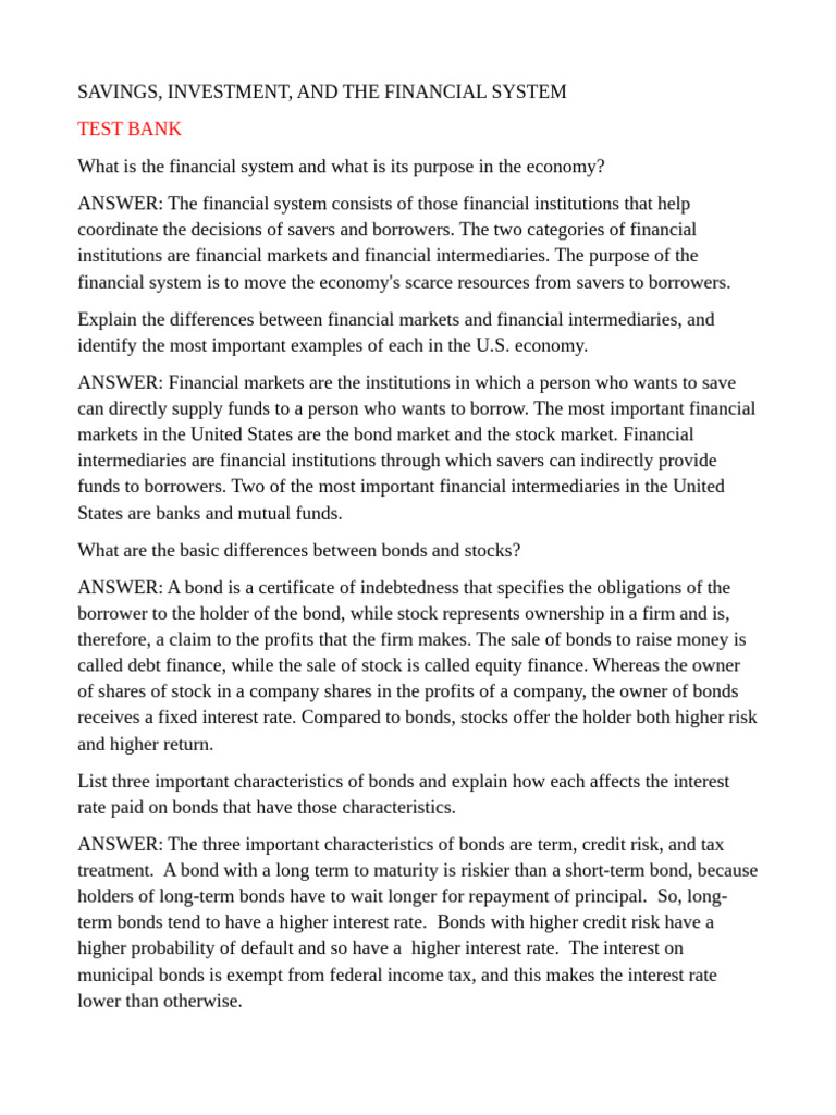 Savings - Investment - The Financial Systems Exercises | PDF | Interest ...