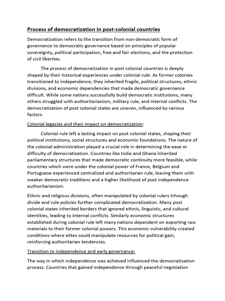 Democratization in Post-Colonial States | PDF | Democratization ...
