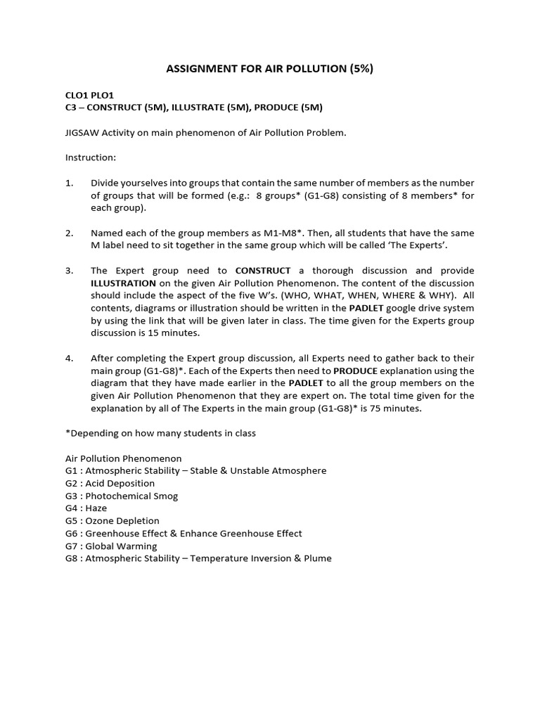 Air Pollution Assignment Guidelines | PDF | Human Impact On The ...
