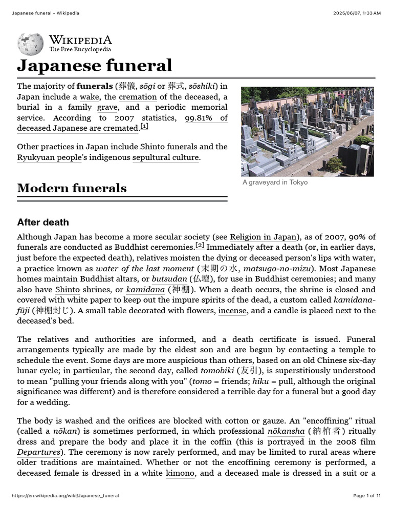 Japanese Funeral Customs Explained | PDF | Cultural Aspects Of Death ...