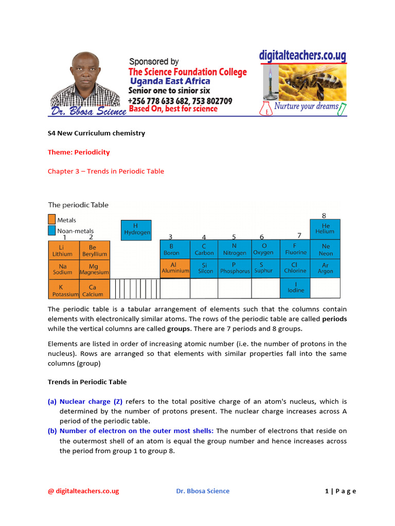 S4 New Curriculum Chemistry Chapter 3 - Trendsin The Periodic Table ...