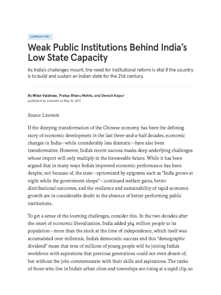 Weak Institutions Undermine India's Growth | PDF | Taxes | Policy