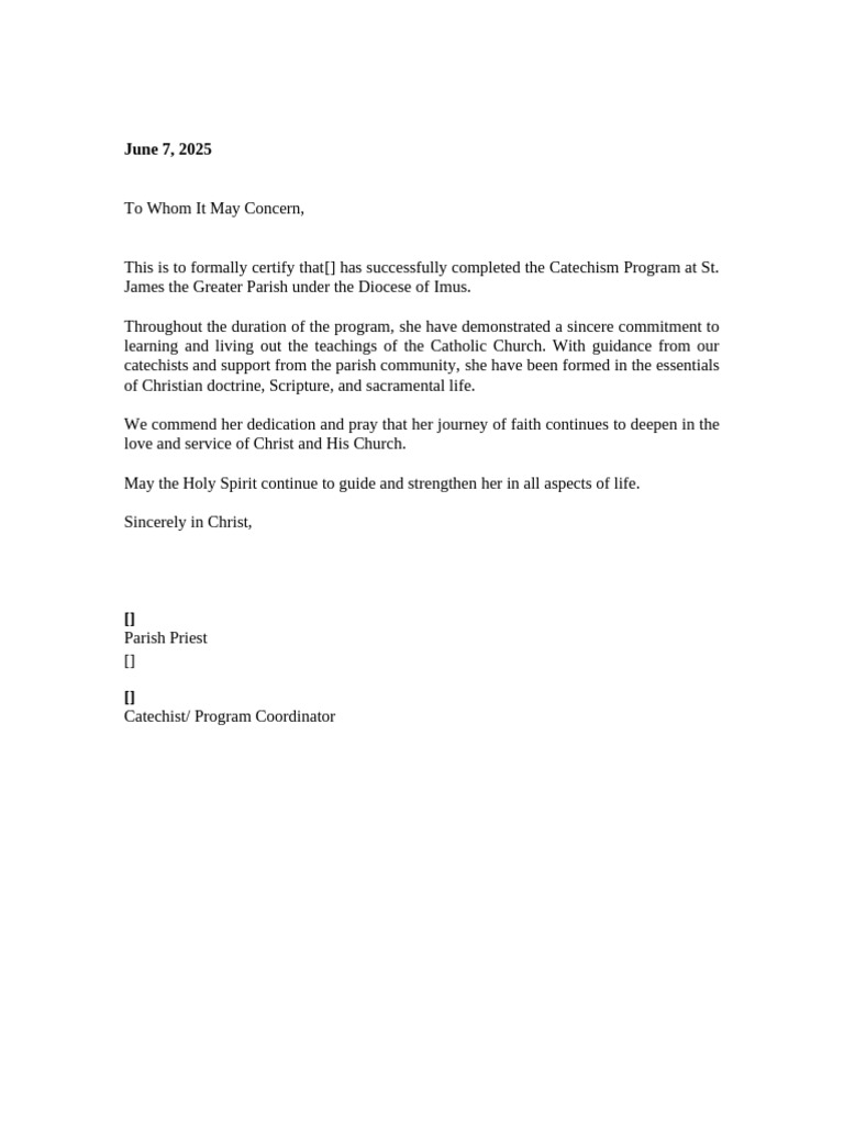 Catechism Certificate ST James Parish | PDF