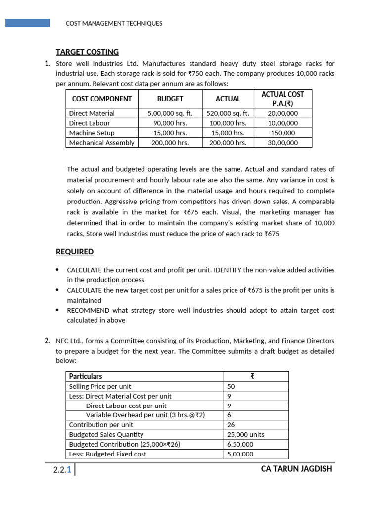 Cost Management Techniques | PDF | Cost Accounting | Profit (Economics)