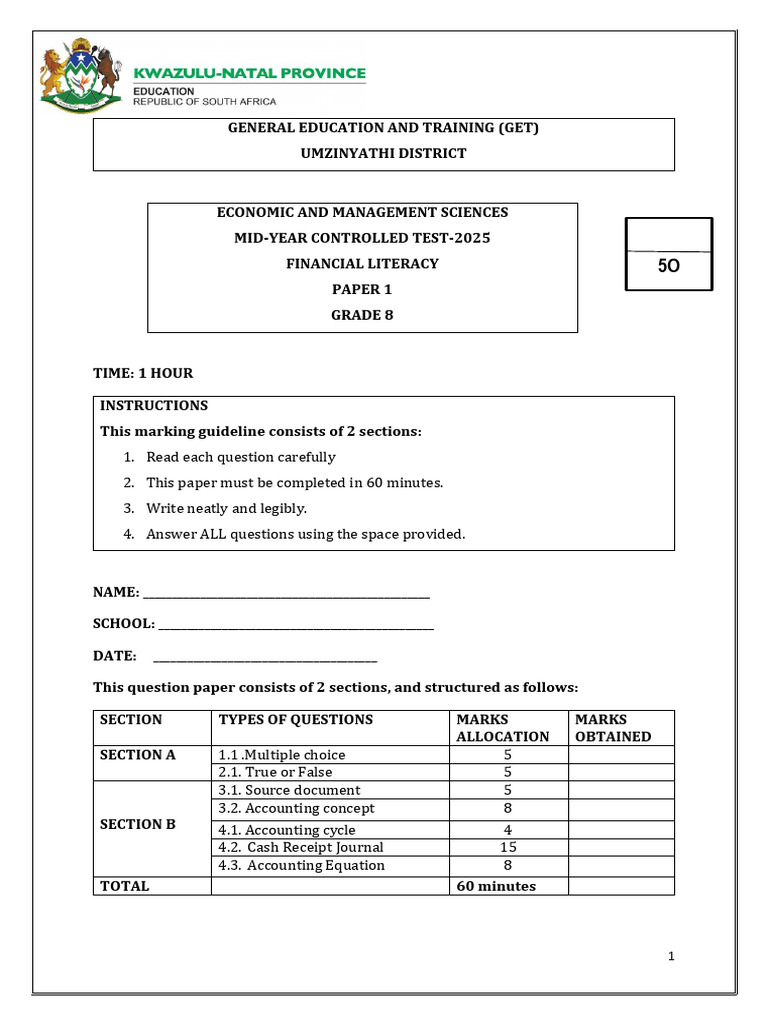 Grade 8 EMS Term 4 Test 2025 | PDF | Debits And Credits | Business ...