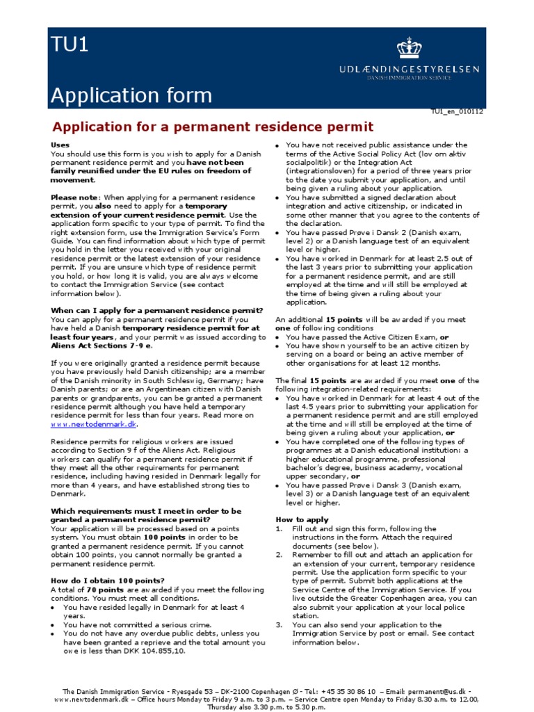 Tu1 Uk Permanent Residence Permit | Denmark | Identity Document