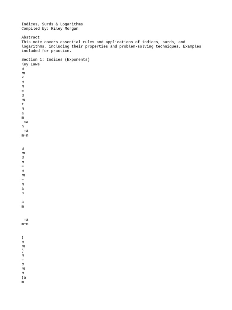 Indices, Surds & Logarithms | PDF