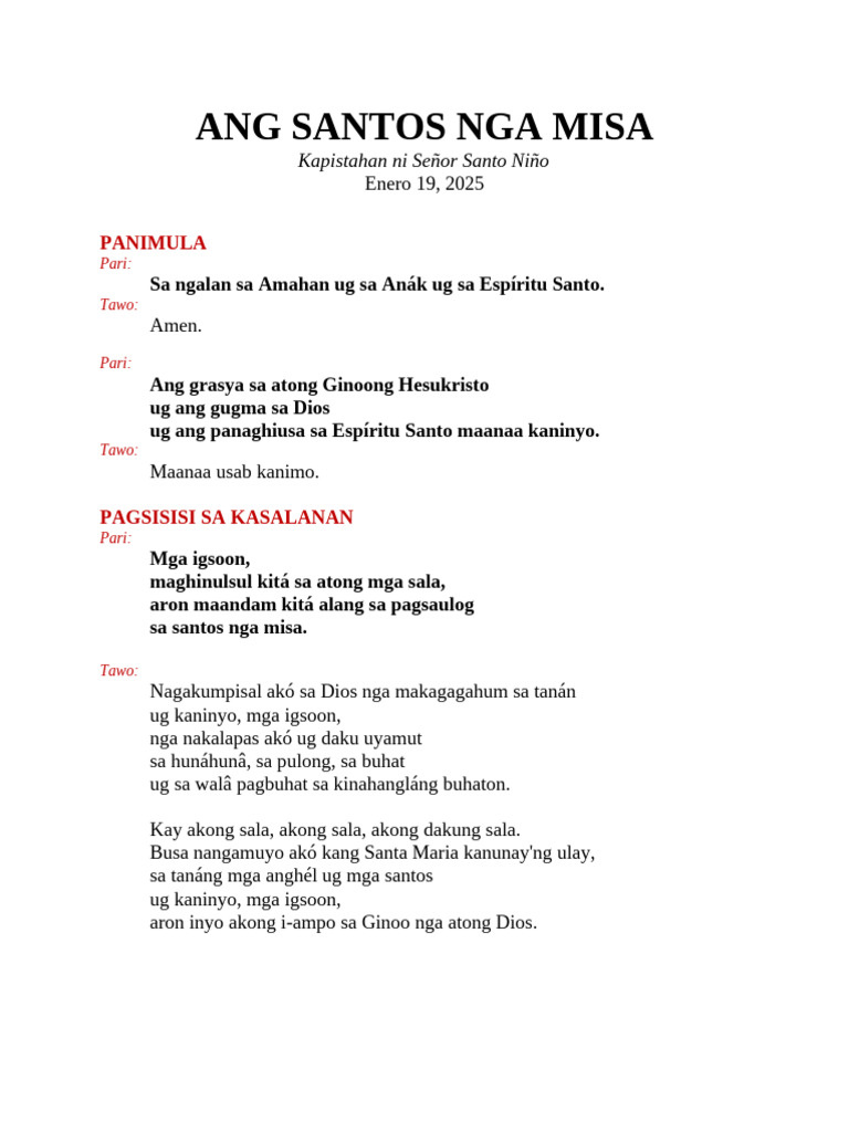ANG SANTOS NGA MISA - Cebuano | PDF