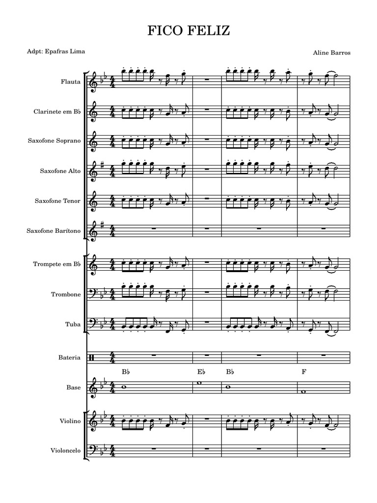Partitura "Fico Feliz" Aline Barros | PDF | Estilos americanos de ...