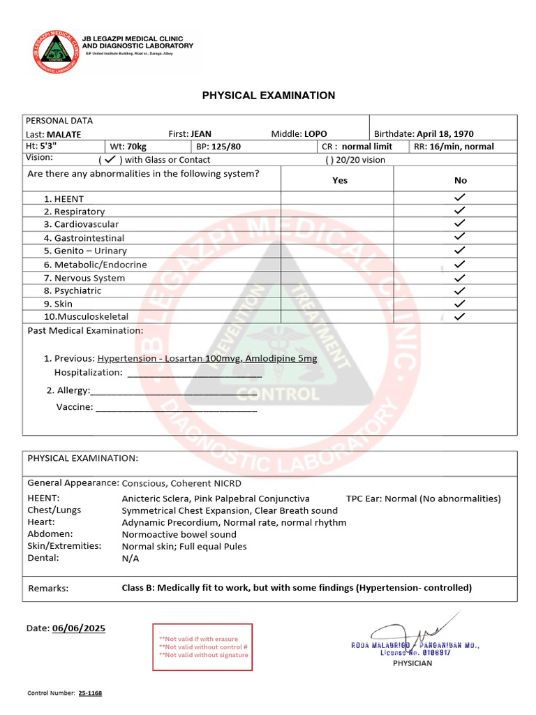 Annual Physical Examination PDF | PDF