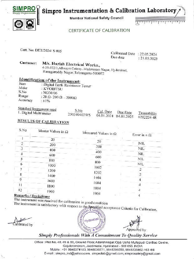 Calibration Certificate | PDF