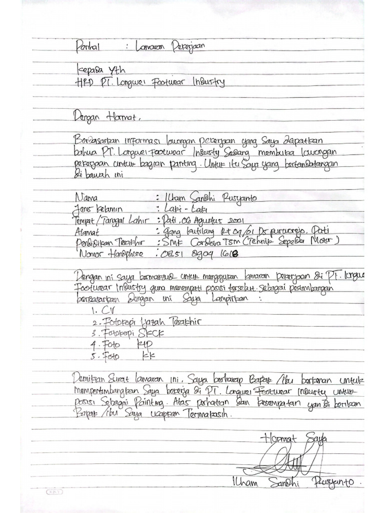 Surat Lamaran Sandi | PDF