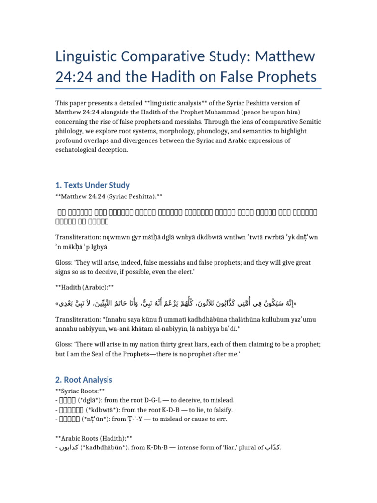 Comparative Study Between Hadith and Matthew. | PDF | Arabic | Linguistics