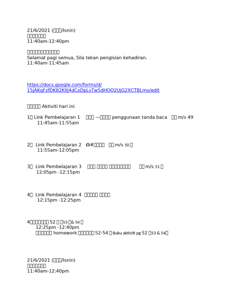 Aktivti-Isnin 21 JUNE | PDF