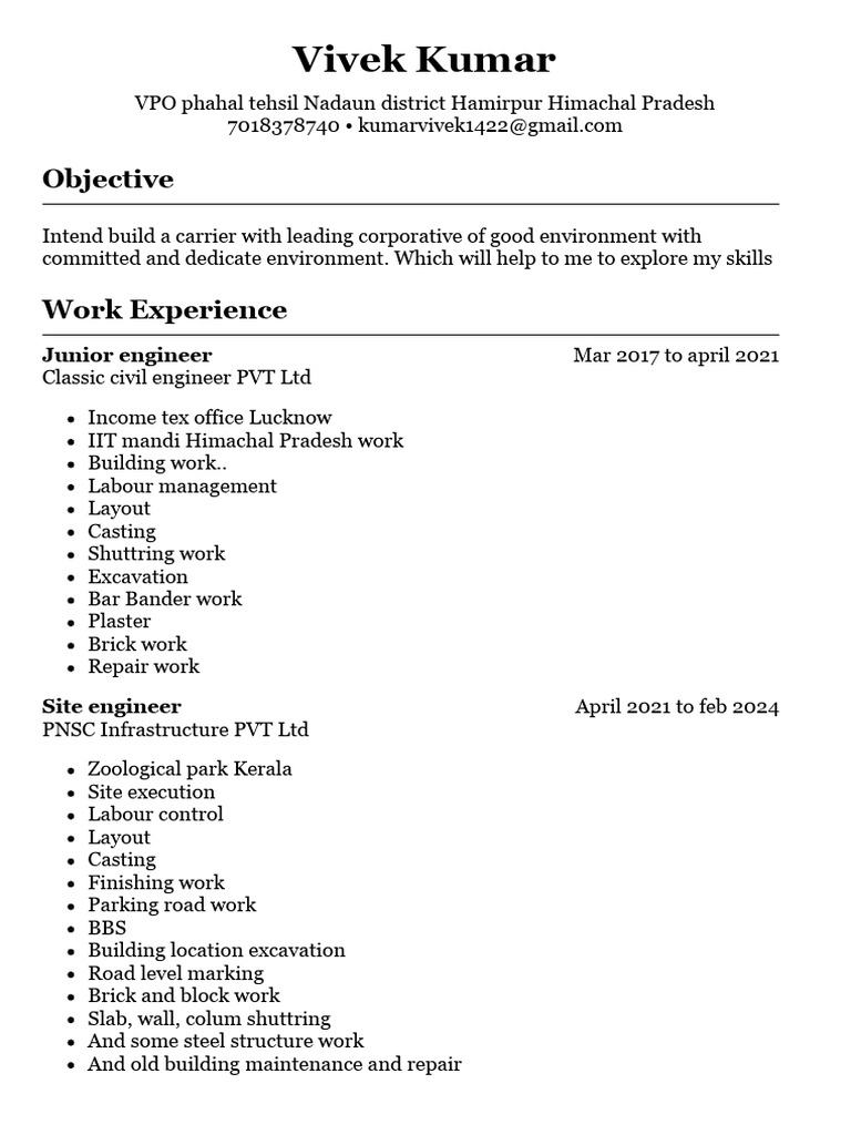 Resume Vivek Kumar 5 | PDF