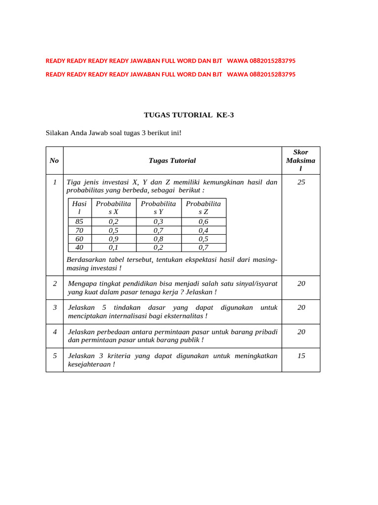 Ready Jawaban Wawa 0882015283795 Tugas Tutorial 3 (1) (2) (1) | PDF