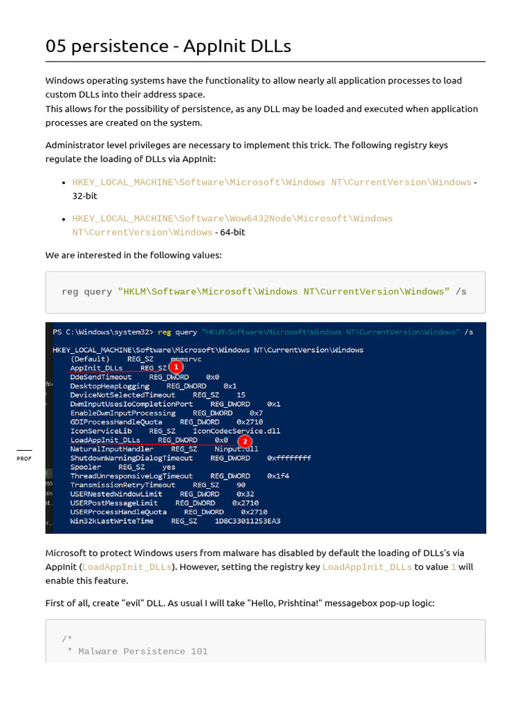 05 Persistence Appinit Dlls | PDF | Windows Registry | Operating System Families